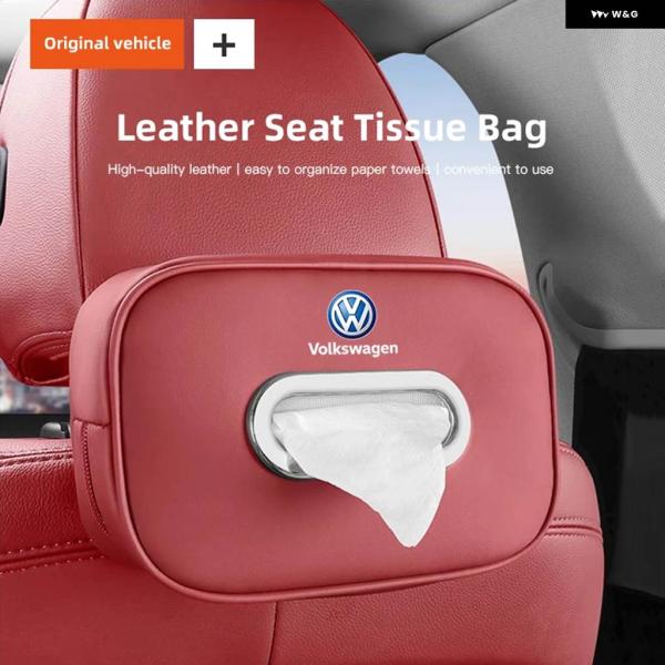 VW車用レザーペーパータオル 収納 バッグ 1個 フォルクスワーゲン R-LINE R GTI ポロ T5 T-ROC ゴルフ パサート ボーラ用 カスタム パーツ アクセサリーHigh-concerned chemical:NoneSti...