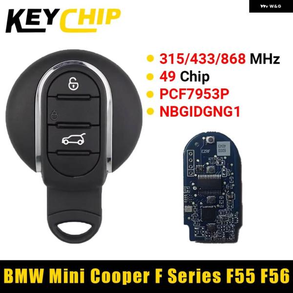 キーチップ 3 ボタン スマートカーキー キーレスゴー NBGIDGNG1 315/433/868MHZ ID49 チップ ミニ クーパー クラブマン Fシリーズ F55 F56 2014-2018用 カスタム パーツ アクセサリーHigh...