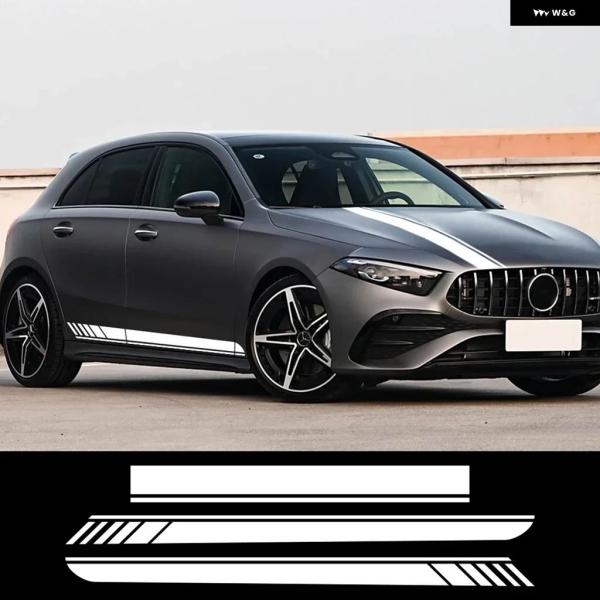 メルセデス ベンツ A クラス A45S W177 V177 A35 A45 W176 AMG用 車フード デカール サイドストライプ スカート ステッカー DIYデコレーション カスタム パーツ アクセサリーHigh-concerned ...