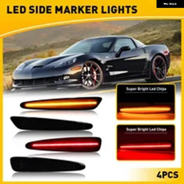 シボレー コルベット C6 2005-2013 2012 2011 車用 LED サイド マーカーライト フロント リア アンバー レッド シグナルランプ 4個 セット カスタム パーツ アクセサリーHigh-concerned chemi...