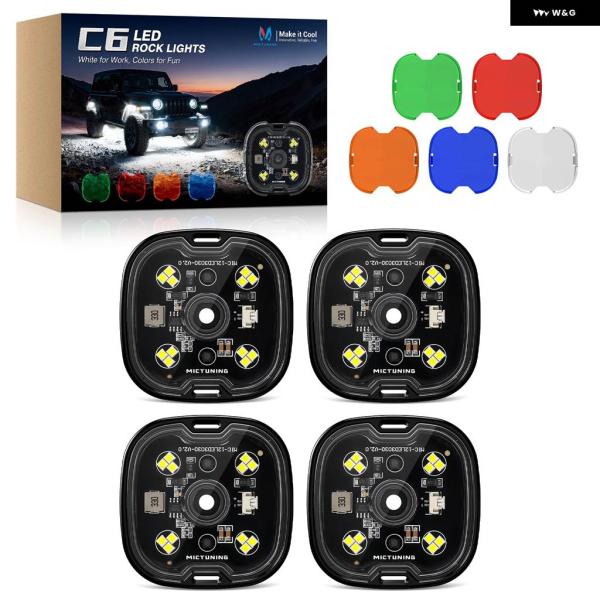 C6 ワークライト 4灯 ロックライト LED カーライト アンダーボディランプ スポット/フラッドビーム カラフルレンズ IP68 防水 カスタム パーツ アクセサリーHigh-concerned chemical:NoneIngress...