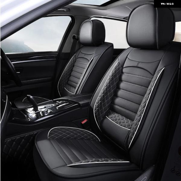 ホワイト合成皮革製カーシートカバー - ランバー サポート 防水 滑り止め加工乗用車SUV トラック 用 カスタム パーツ アクセサリーFilling:NoneTarget Pet:Dog &amp;amp; CatThickness:St...