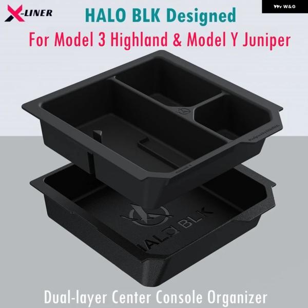 HALO BLK テスラ モデルY ジュニパー / / パフォーマンス 2025 モデル3 ハイランド 24-26 センター コンソール オーガナイザー トレイ 2段 カスタム パーツ アクセサリーHigh-concerned chemic...
