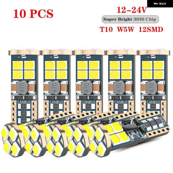10個 CANBUS W5W T10 LED バルブ 12-SMD 12V/24V 6500K ホワイト 194 168 車内マップドームライト パーキング ライトランプ 4W カスタム パーツ アクセサリーHigh-concerned c...
