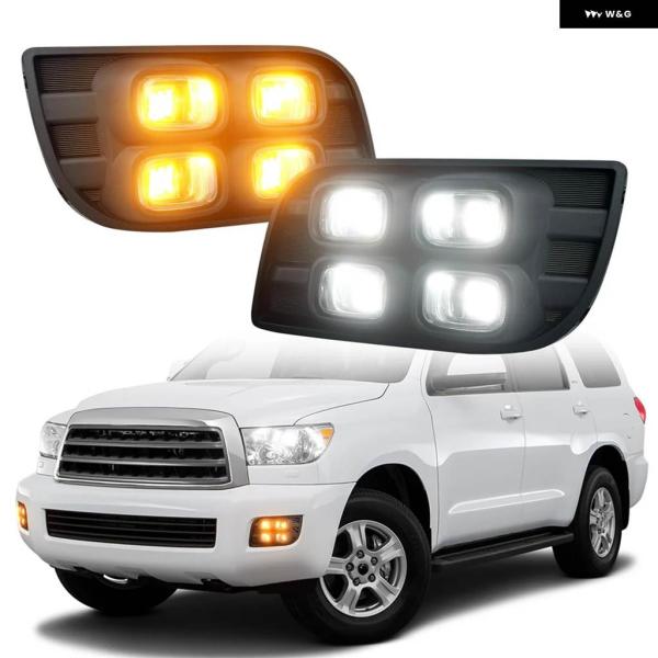 デイタイム ランニングライト トヨタ セコイア 2007-2017 アクセサリー ヘッドライト フォグランプ ホワイト LED DRLS シーケンシャルウィンカーパーツ カスタムパーツ アクセサリー 交換用部品Model Name:for ...