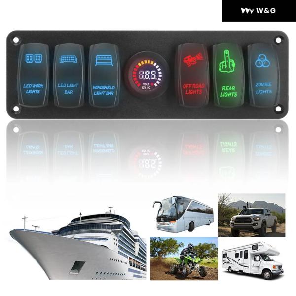 6ギャングロッカースイッチ パネル 防水 LED電圧テスターライトトグル ボタン アクセサリーボートキャラバン車マリン12V 24V カスタムパーツ アクセサリー 交換用部品Hign-concerned Chemical:NoneSpeci...