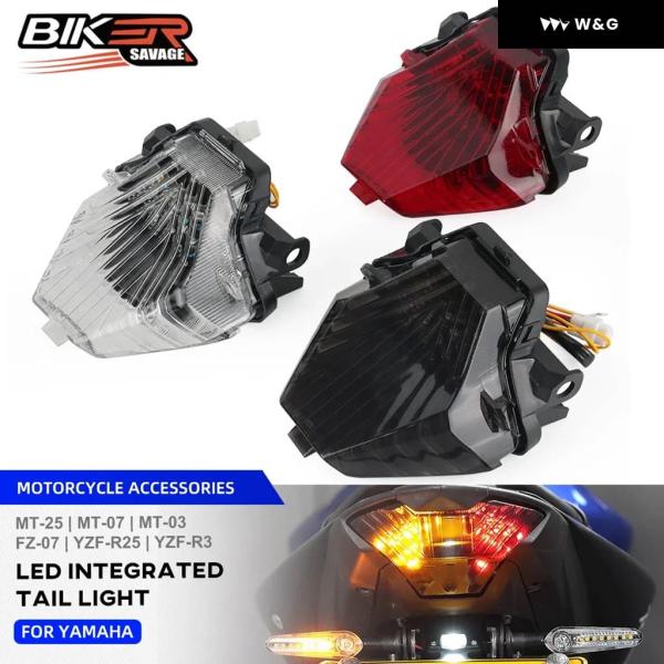 LEDテール ブレーキライト ウィンカー ヤマハ MT-07 FZ-07 2014-2017 MT03 MT25 YZF R3 R25 14-21統合ストップブリンカーランプモーター カスタムパーツ アクセサリー 交換用部品Battery ...