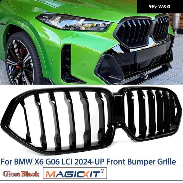 車用フロント ラジエーター キドニー バンパー フード グリル BMW X6 G06 M60I LCI 2024-UP フロント バンパー グリル 光沢ブラック シングルライン カスタムパーツ アクセサリー 交換用部品Hign-concer...