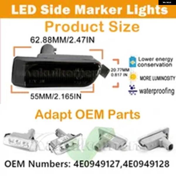 2個 LED ダイナミックサイド マーカーライト ウィンカーランプ アウディ A8 A8L S8 4E D3 MK2 クワトロ 2003-2009 スモーク アンバー カーアクセサリー カスタム パーツ アクセサリーHign-concern...