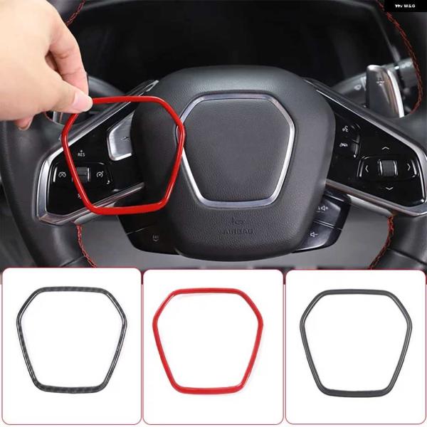 ABSカーボン/レッド シボレー コルベット C8 Z06 Z51 2020-2023カー ステアリングホイール フレーム カバー トリム カー インテリア アクセサリー カスタム パーツ アクセサリーHign-concerned Chem...