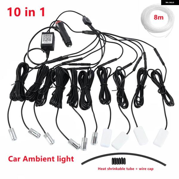汎用 10IN1 RGB LED 8M 車内アンビエント 装飾 ファイバー光学ストリップライト アプリ 制御 車 装飾 ムードランプ カスタム パーツ アクセサリーSpecial Features:car ambient lightItem...