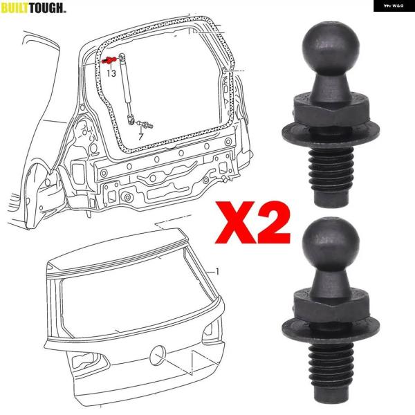 2ピース VW ゴルフ 3 4 5 6 7 MK4 MK5 MK6 MK7 ラビット ボンネット フード テールゲート ハッチ トランク リッド スクリュー ストラット ロッド ボール スタッド ピン WHT006580 カスタム パーツ ...