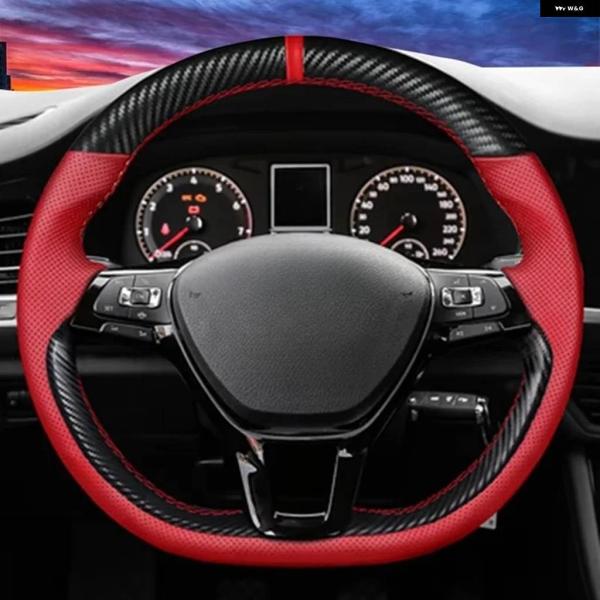 カスタム DIY スエード カーボンレザー カーステアリングホイールカバー フォルクスワーゲン ゴルフ 7 MK7 パサート B8 車内 カスタム パーツ アクセサリーHigh-concerned chemical:NoneSize:25*...