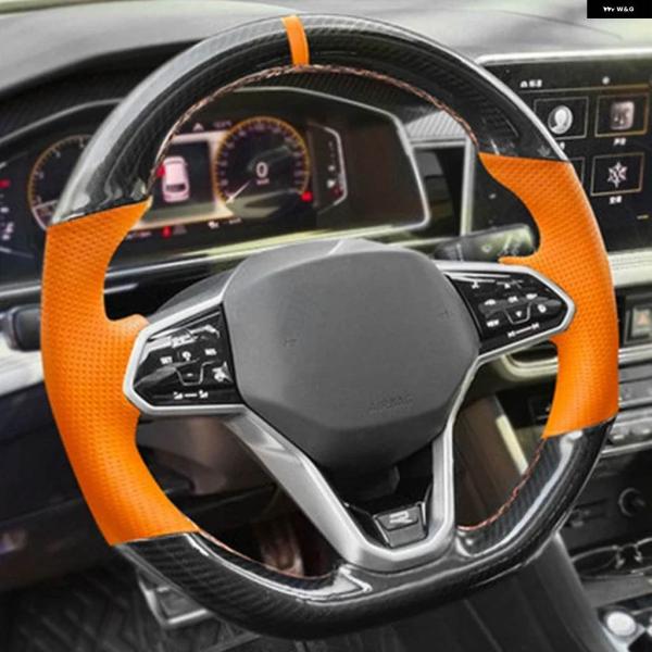 カスタム DIY カーボンレザーステアリングホイールカバー フォルクスワーゲン VW ゴルフ 8 MK8 GTI ゴルフ GTE 2020 2021 車内 カスタム パーツ アクセサリーHigh-concerned chemical:Non...