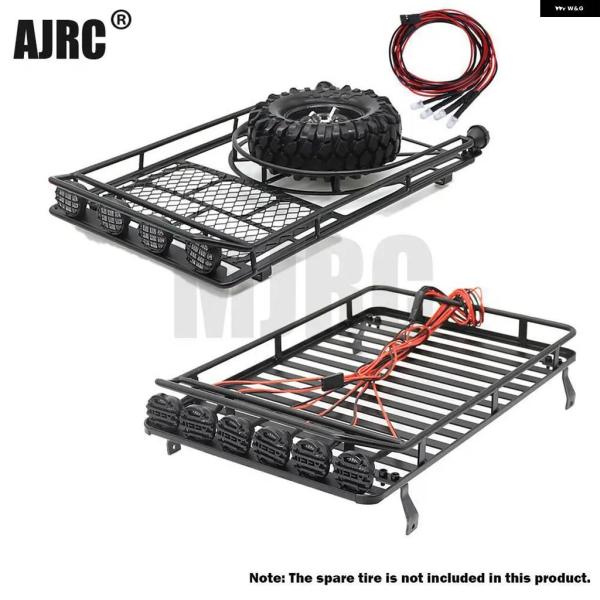 4LEDライト メタルルーフラック 1:10 RCロッククローラー SCX10II 90046 90047 SCX10 D90 ラングラー TRX4 ラゲッジラック カスタム パーツ アクセサリーHigh-concerned chemica...