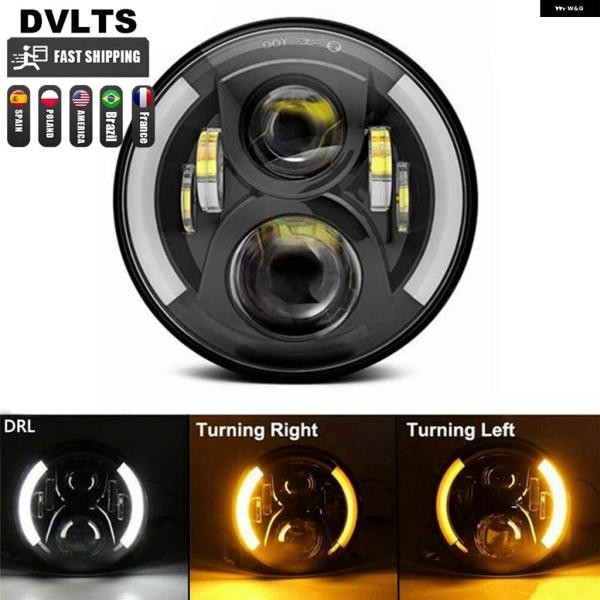 7インチ ラウンド LED 車 バイク ヘッドライト 40W 60W ハイ/ロービーム ホワイト アンバー DRL ハローリング アングルアイ ラングラー スズキ VAZ 2101 カスタム パーツ アクセサリーHigh-concerned...