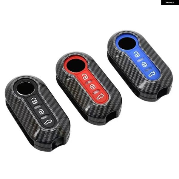 フィアット オッティモ キー チェーン カーボン ABS カーキーフォブ シェルカバー フィアット 500 500L 3 ボタン 折りたたみ キー用 カスタム パーツ アクセサリーHigh-concerned chemical:NoneBr...