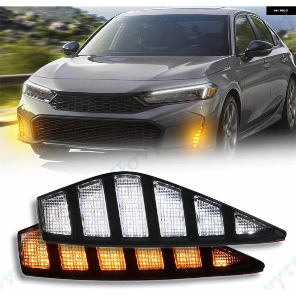 LED デイタイム ホンダ シビック 2025 2026 バンパー DRL フォグ ライト ホワイト イエロー ターン シグナル ランプ 3 色 カスタム パーツ アクセサリーHigh-concerned chemical:NoneColo...