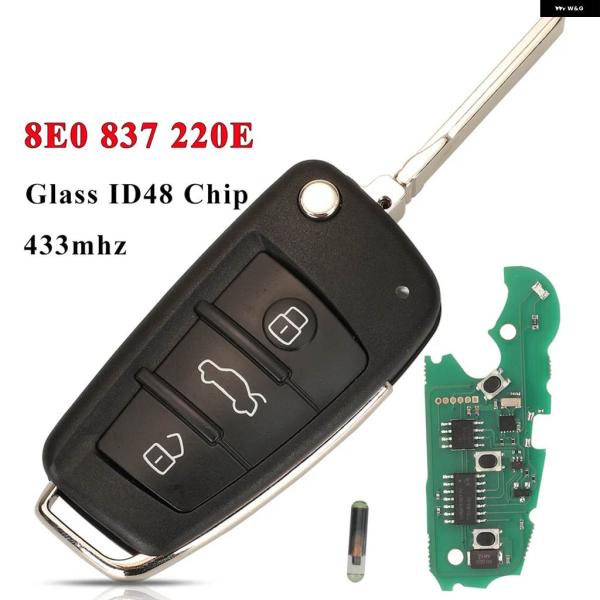 8E0837220E/Q/K 433MHZ ID48チップ フリップ式カーリモートキー アウディ A4 B7 2005 - 08 HU66 FOB コントロール カスタム パーツ アクセサリーHigh-concerned chemical:...