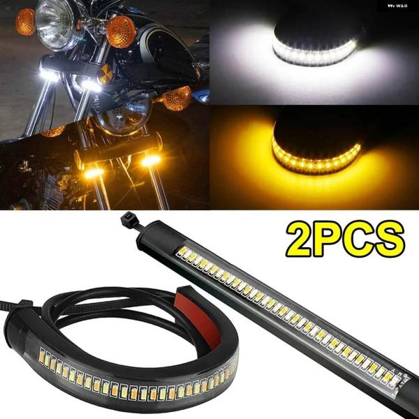 1/2個 LED オートバイ ウインカーライト DRL アンバー レッド イエロー ライト 点滅 ブリンカー モト フラッシャー リング フォーク ストリップ ランプ ツール カスタム パーツ アクセサリーBattery Included:...