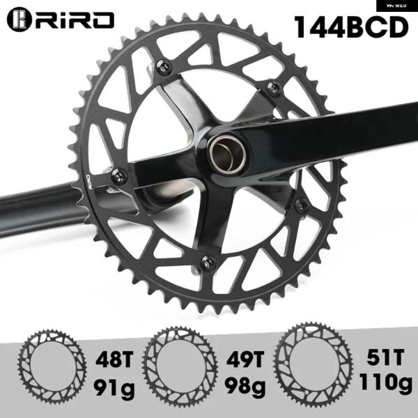 RIRO MTB 自転車用 ラウンド BCD 144 中空 チェーン リング 48T/49T/51T 144BCD シングル チェーン リング 自転車用 円形シングルプレート チェーン リングパーツ カスタム パーツ アクセサリーHigh-...