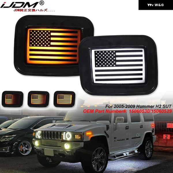 ハマー H2 フロントウィンカー アセンブリ アンバー ウィンカーライト ホワイト DRL フロント グリル 米国旗 インジケーター パーキング ライト 2003-2009 カスタム パーツ アクセサリーHign-concerned Che...