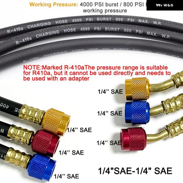 3個 排気ステーション チャージホース HVAC 1/4 SAE 800/600 PSI ACゲージ R410A R134A ホース 59インチ 4000 PSI HVACゲージ ツールパーツ カスタム パーツ アクセサリーSize:Fre...