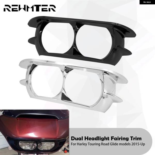 オートバイ デュアル ヘッドライト フェアリング ヘッドランプ トリム ベゼル スカウルカバー ハーレー ツーリングCVO ロードグライド FLTRX FLTRXSE FLTRU 2015-23 カスタム パーツ アクセサリーProtect...