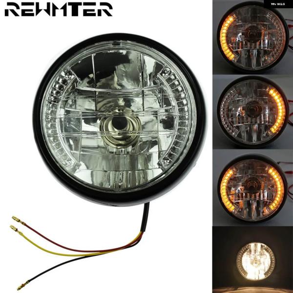 7インチ オートバイ ヘッドライト ウィンカー付き アンバー LED ラウンド ヘッドランプ ハーレー チョッパー カフェレーサー ライト キュライザー カスタム パーツ アクセサリーBattery Included:NoHigh-conc...