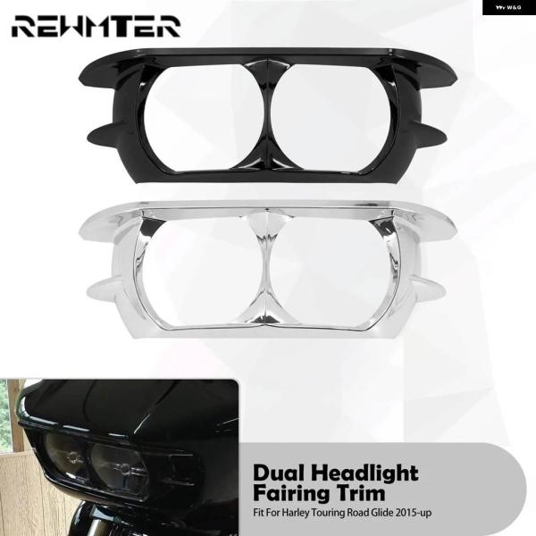 オートバイ デュアル ヘッドライト フェアリング トリム ベゼル ヘッドランプ スカウルカバー ABS ハーレー ツーリングCVO ロードグライド FLTRX FLTRXSE 2015-2023 カスタム パーツ アクセサリーProtect...