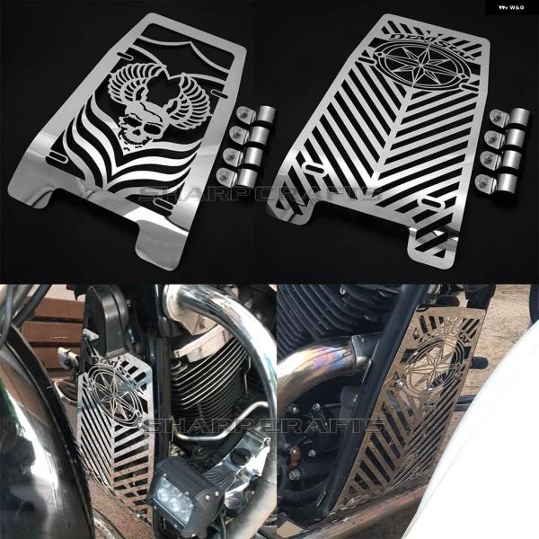 ヤマハ ドラッグスター XVS1100 クラシック カスタム 1999 - 2012年型ウォータータンククーラーキャップ用 バイク スカル ラジエーター グリル カバー プロテクター カスタム パーツ アクセサリーProtective pa...