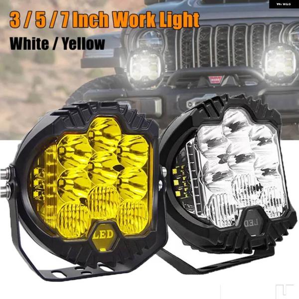 ホワイト 3インチ 5インチ LED ヘッドライト DRL ハイ/ロービーム 50W 12V 24V イエロー LED 7インチ ジープ スポットライト NIVA バイク LADA オフロード 4X4 カスタム パーツ アクセサリーHIGH...