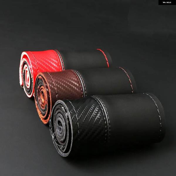 DIYカーボンレザー製カーハンドルカバー レザー編み込みハンドル カスタム パーツ アクセサリーHigh-concerned chemical:NoneSize:MSpecial Features:Decorate car interior...