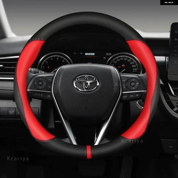 レザー製カーハンドルカバー トヨタ クラウン CHR ヤリス カローラ オーリス ハイラックス セリカ ヴァーソ RAV4 プリウス カムリ レイズ プラド カスタム パーツ アクセサリーHigh-concerned chemical:No...