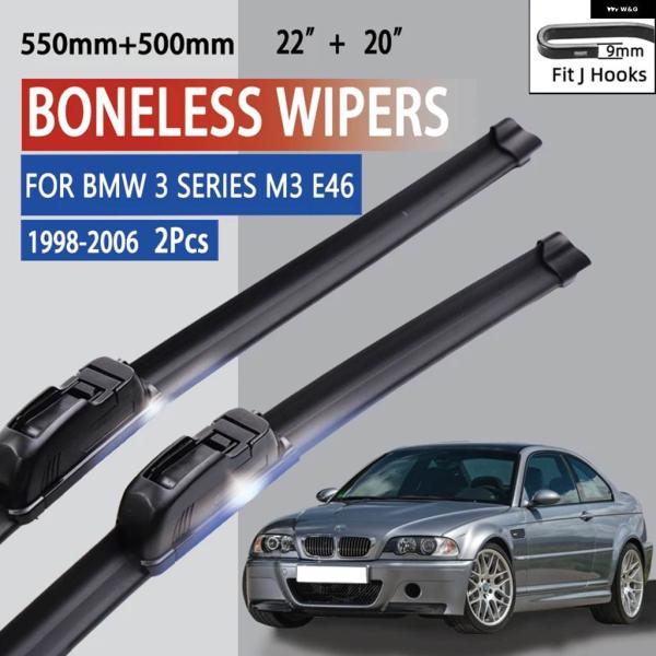BMW 3シリーズ M3 E46 1998-2006 フロントガラス ワイパー U タイプ ソフトラバー フレーム レス ブラケット レス カー ワイパー 22インチ 20インチ カスタム パーツ アクセサリーHigh-concerned ...