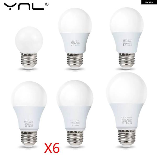 6個 E27 LEDランプ 220V 3W 6W 9W 12W 15W 18W スポットライト ランパーダ LED 電球 リビングルーム 屋内用 LEDボンビラ カスタム パーツ アクセサリーPower Source:ACLuminous ...