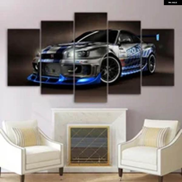 HDプリント スポーツ クールカー ウォールアート モジュラー モダン キャンバス リビングルーム ピクチャー ホームデコレーション ペインティング ポスター フレーム 5 パネル カスタム パーツ アクセサリーHigh-concerned...