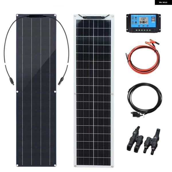 50W 100W フレキシブルソーラー パネル 12V 軽量モノソーラー パネル キット キャンピングカーキャラバンキャンピングカーボートルーフ凹凸面用 カスタム パーツ アクセサリーHigh-concerned chemical:None...