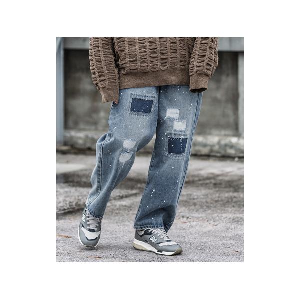 181cmのモデルがMサイズを着用。ヴィンテージ感とモダンなシルエットが融合した、ワイドストレートデニムパンツ。ヴィンテージライクな味わいと現代的なシルエットが調和し、スタイリングの幅を広げる一本です。古着をリメイクしたようなユーズド加工を...