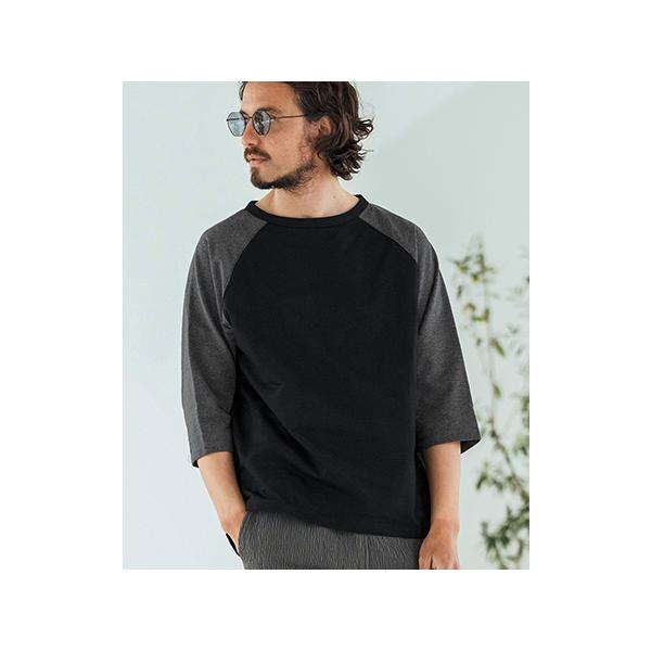 181cmのモデルが46サイズを着用。ミニ裏毛を使用した配色ラグランスリーブプルオーバーです。生地には8オンス程度のミニ裏毛生地を使用しています。ミニ裏毛は、裏地がタオルのようにループ状になっている生地です。裏毛、いわゆるスウェット生地との...