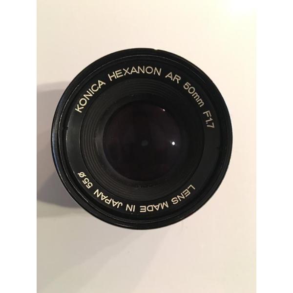 Konica Hexanon AR 50 mm f1.7フィルタースレッド：55mm。長さ: 以前のバージョン: 45 mm (13/4 インチ) 後バージョン: 40 mm (11/2 インチ)、重量: 以前のバージョン: 240 g (...