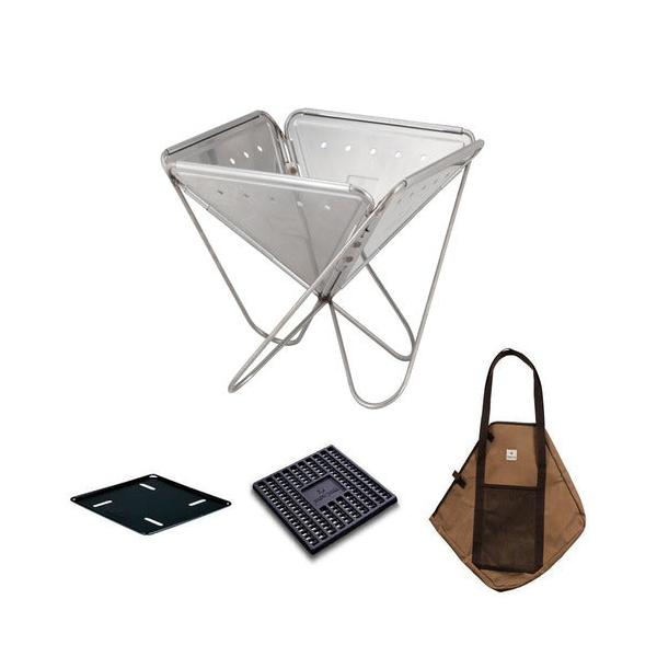 ■製品特徴：焚火を楽しむのに欠かせない超定番アイテム。従来品と同等の強度とシンプルなデザインを維持しながらも、最新のプレス技術を導入。焚火を始めるのに必要なアイテムをリーズナブルなセットにしました。■セット内容○焚火台L/焚火台ベースプレー...