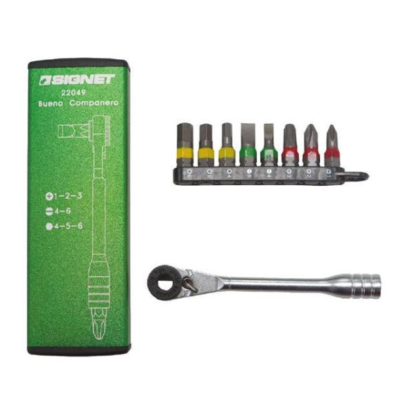 ●メーカー名：シグネット / SIGNET●商品名：ミニラチェセット●ケースカラー：グリーンメーカー品番：22049JANコード：4712818972740■ミニラチェット ■プラスビット：＃1・2・3 ■マイナスビット：4・6mm ■HE...