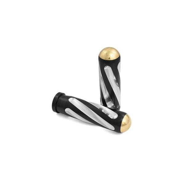 ●メーカー名：ケンズファクトリー / kens-factory●商品名：Neo Fusion Spiral Black/Machine/Brass end caps 08up TBWメーカー品番：1-019ツーリングファミリー汎用 ハーレー...