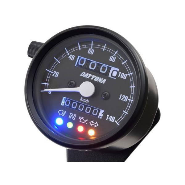 ●メーカー名：デイトナ / DAYTONA●商品名：バイク用 機械式スピードメーター φ60 ホワイトLED照明 140km/h ブラックボディ ブラックパネル インジケーター付き 15626メーカー品番：15626JANコード：49094...