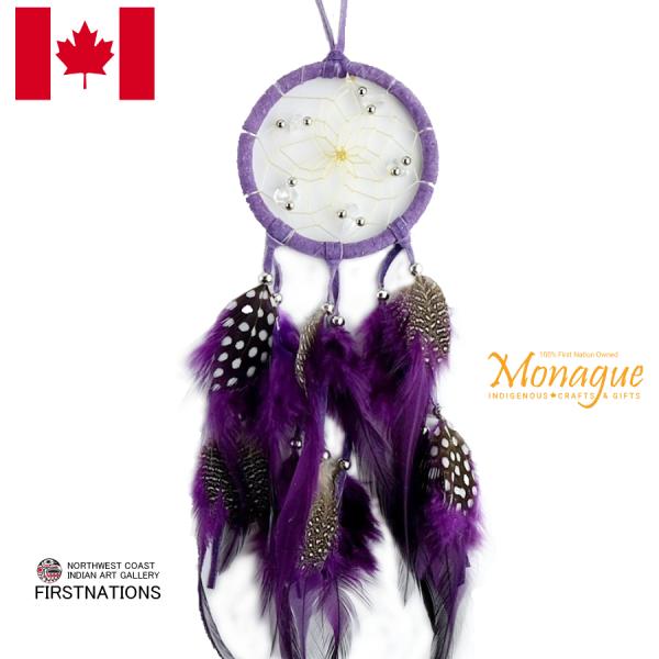 ドリームキャッチャー 本物 オジブア族 インディアン ハンドメイド 2.5インチ 6.3cm アメジスト・ドリームキャッチャー 紫ドリームキャッチャー発祥の地から本物はここだけ