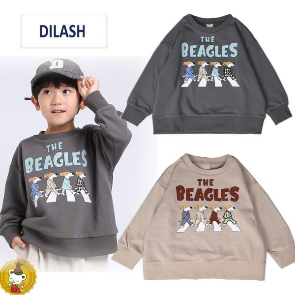 遊び心たっぷりのイラストが目を引く、「THE BEAGLES」プリントトレーナー。人気ロックバンドを彷彿とさせるアビー・ロード風のデザインに、可愛らしい犬たちが行進するユニークなプリントが魅力です。柔らかく肌ざわりの良いコットン素材を主体に...