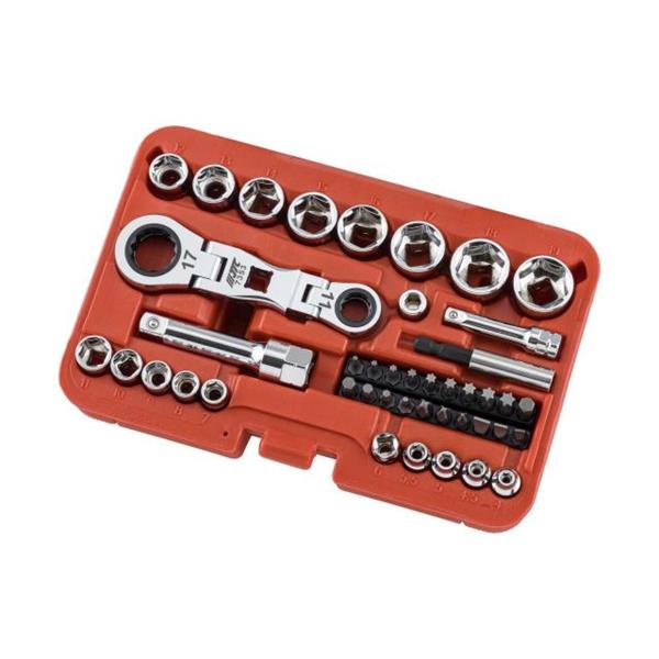 JTC7353 43PCS ダブルエンド首振りラチェットソケットセット【特長】・11mm側72ギア 17mm側100ギアを備えた高精度ダブルエンド首振りラチェット（全長119mm）・6.3mm×11mmショートソケット（4〜11mm 全長1...