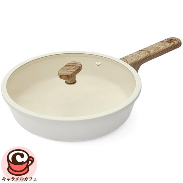 【NEOFLAM】ネオフラム セラミック フライパン 26cm 蓋つき 72349 ホワイト 白 PFASフリー コーティング 耐久性 汚れが付きにくい 簡単 ガラス蓋 木目調ハンドル シリコンゴム 縁 ギフト 贈り物 プレゼント おしゃれ...