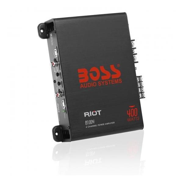 【商品名】BOSSオーディオシステム R1004 Riotシリーズ 4チャンネルアンプ カーオーディオ - クラスA/B、400高出力、2〜8オーム安定、高/低レベル入力、フルレンジ 【カテゴリー】 アンプ : Multichannel A...